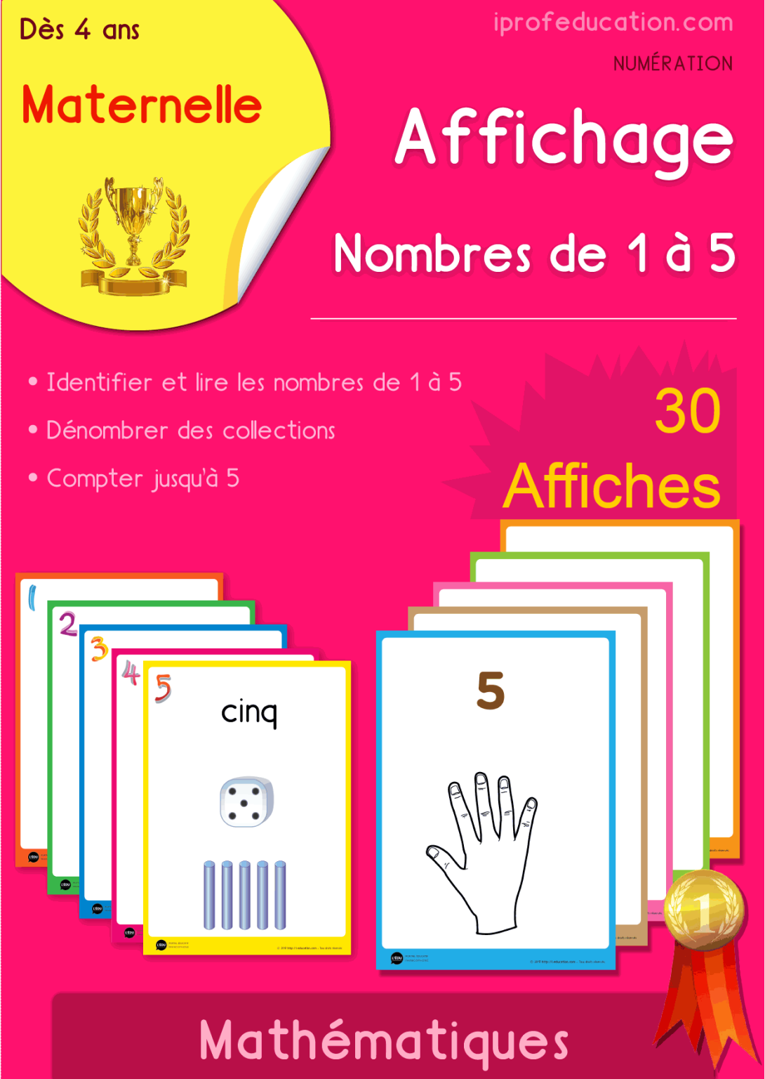 Affichage des nombres 1 à 5 Maternelle MS GS – 6 packs en 1 – iProf ...