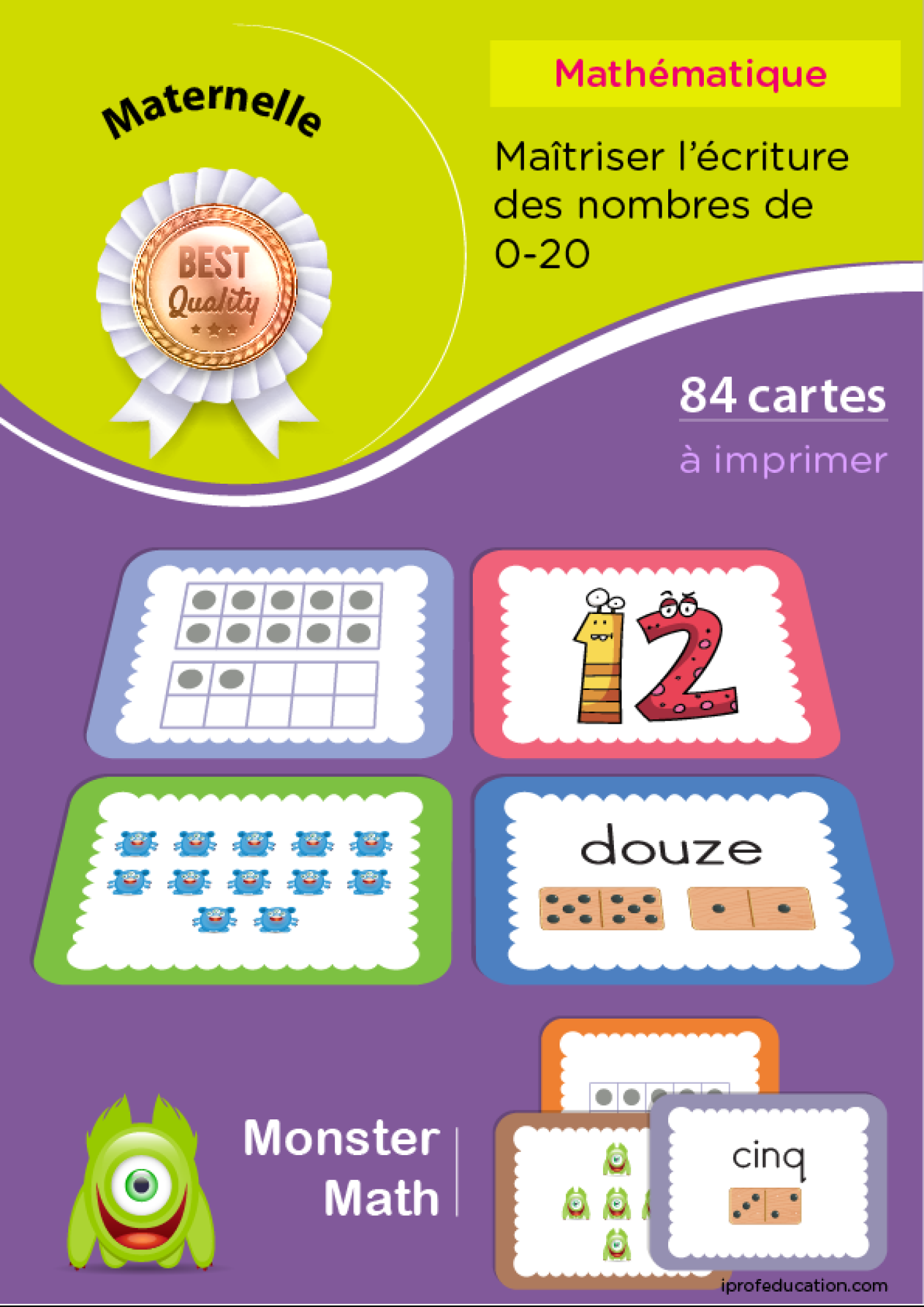 Cartes memory des nombres de 0 à 20 Maternelle – Monsters Math – iProf ...