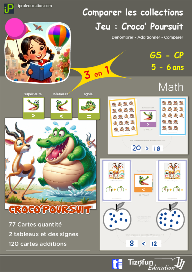 Jeu Croco’Poursuit pour apprendre à comparer les collections et les ...